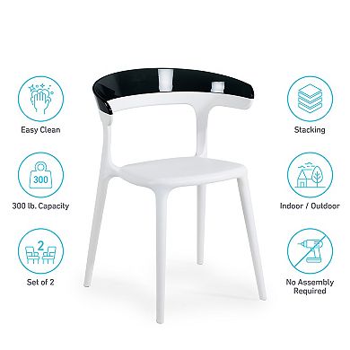 WRG Home Seville Modern Outdoor / Indoor Stacking Patio Dining Chairs 2 ...