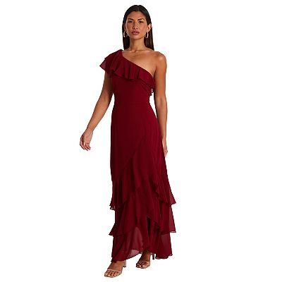 One Shoulder Ruffle Maxi Dress