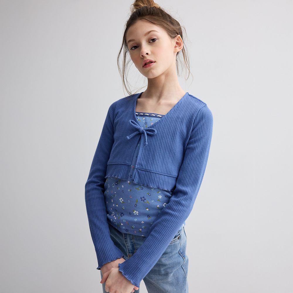 Girls 7-16 eyeshadow Cropped Cardigan and Cami Top Set
