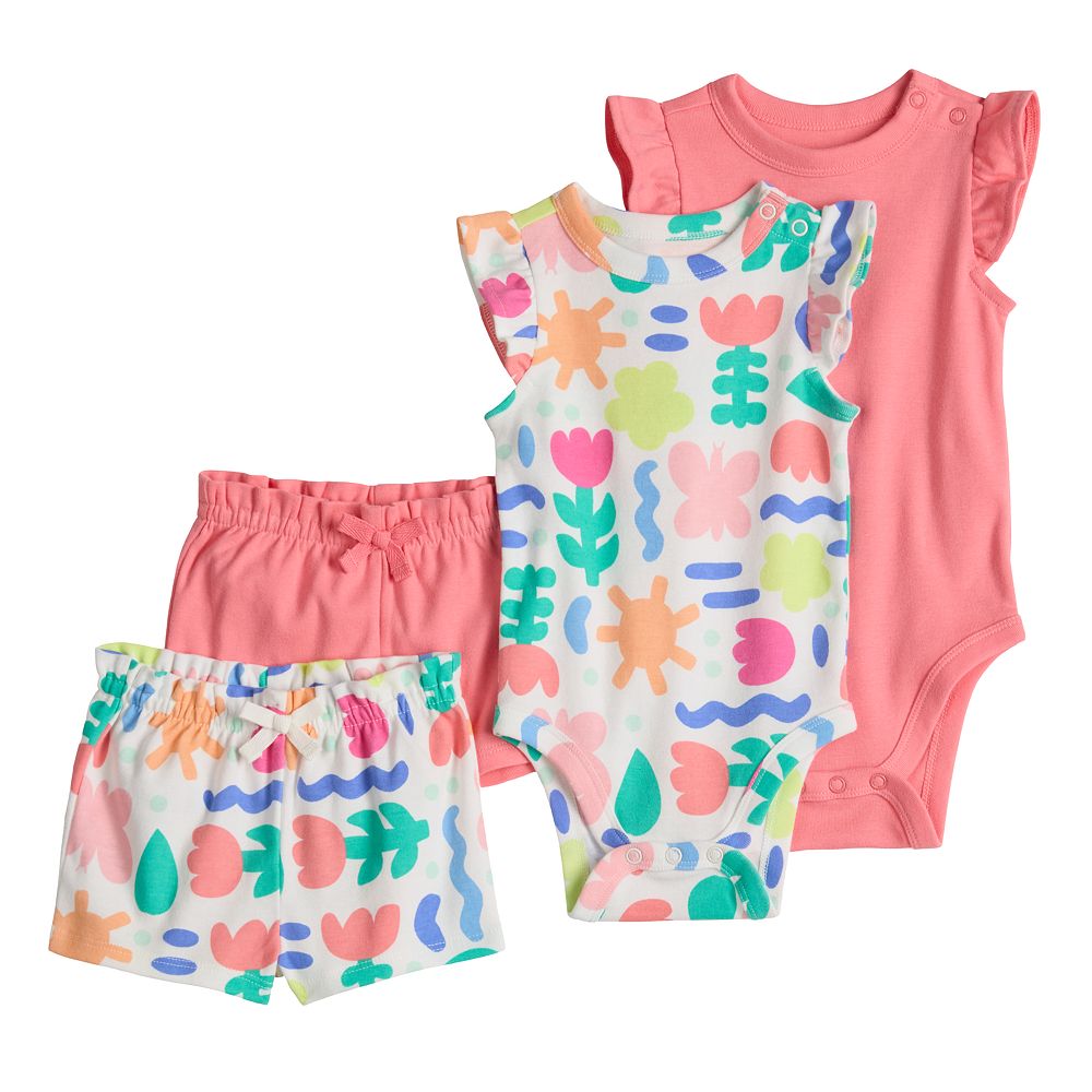 Baby Girl Jumping Beans® 4-pc. Flutter Bodysuit & Shorts Set