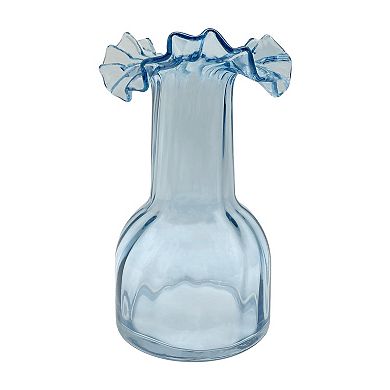 Blue Ruffle Large Glass Vase