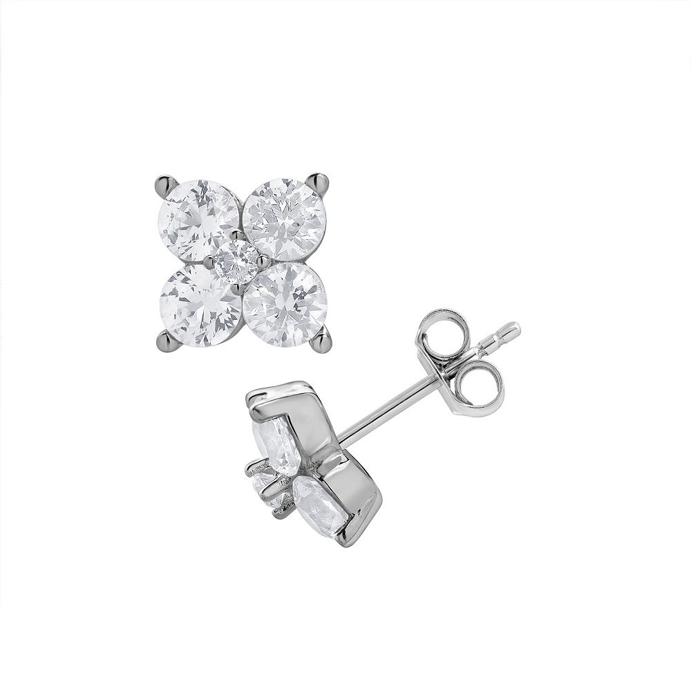 Gemstone Brilliance Lab-Created White Sapphire Cluster Stud Earrings Gemstone Brilliance Lab-Created White Sapphire Cluster Stud Earrings