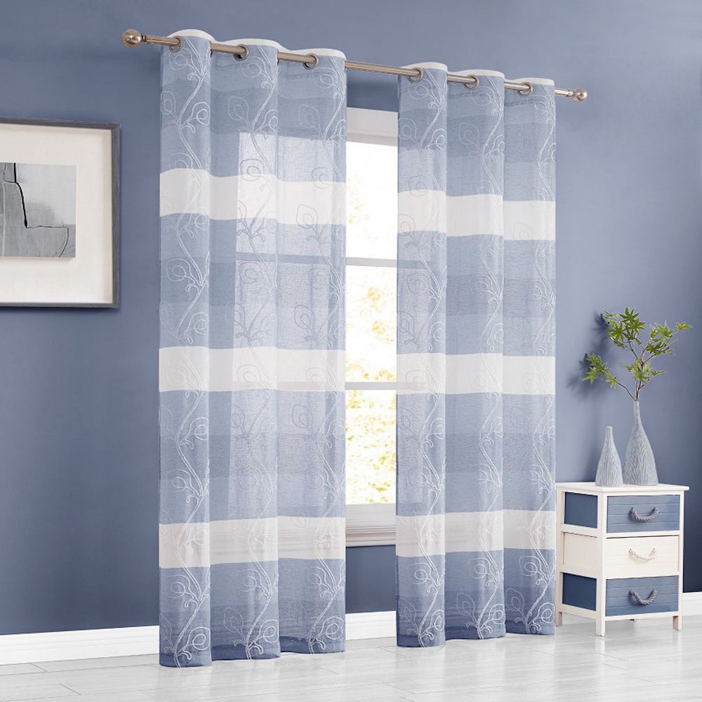 Dainty Home Silvia 2-pack Ombre Striped Linen Textured Grommet Floral ...