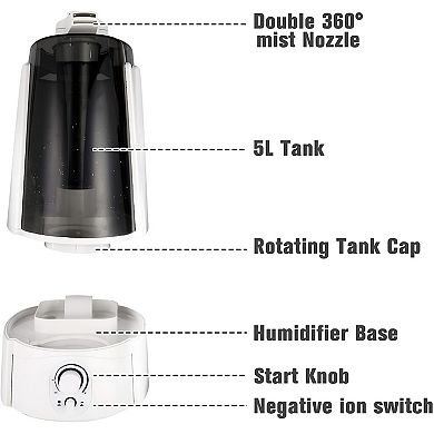 5L Bedroom Humidifier with Adjustable 360-Degree Mist Output, Auto Shut ...