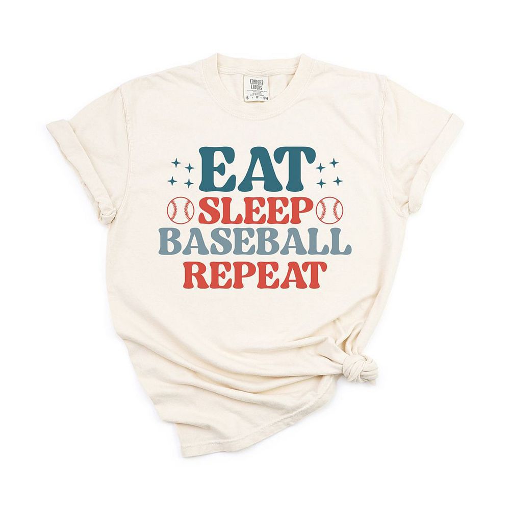 Eat Sleep Baseball Repeat Colorful Garment Dyed Tees