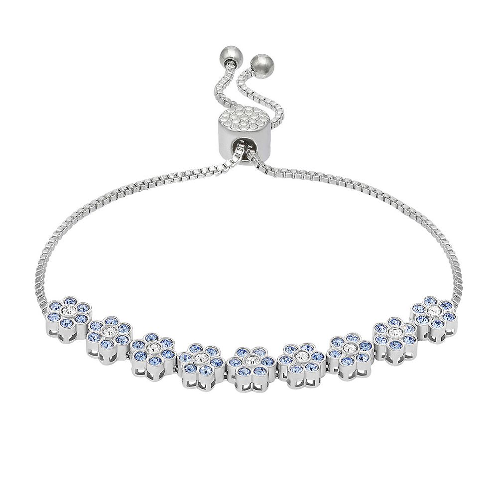 Brilliance Fine Silver Plated Crystal Flowers Bracelet