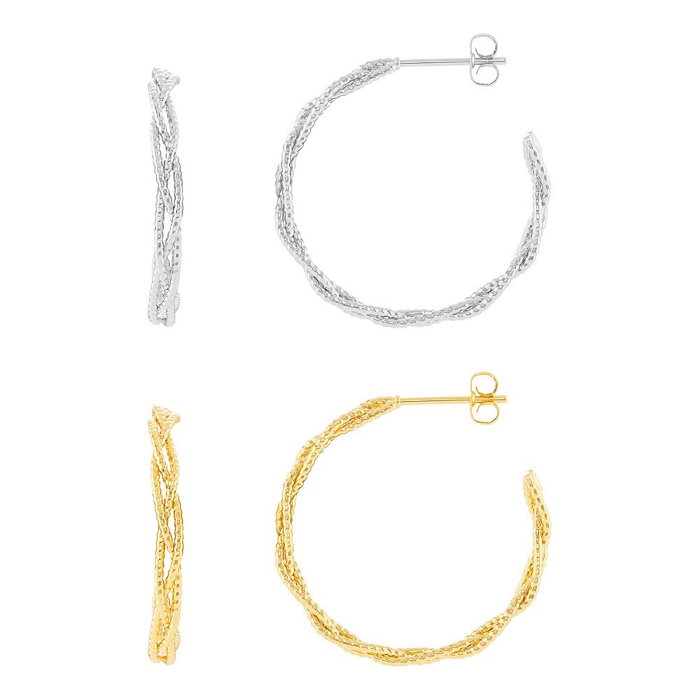 PRIMROSE 2-Pair Fine Silver & 14k Gold Flash-Plated Textured Twist C ...