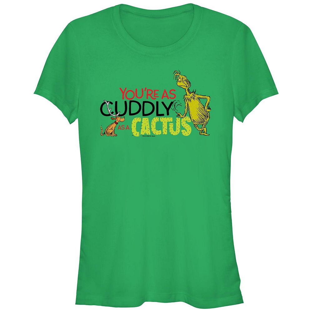Juniors' Dr. Seuss Grinch You're As Cuddly As A Cactus Fitted Graphic Tee