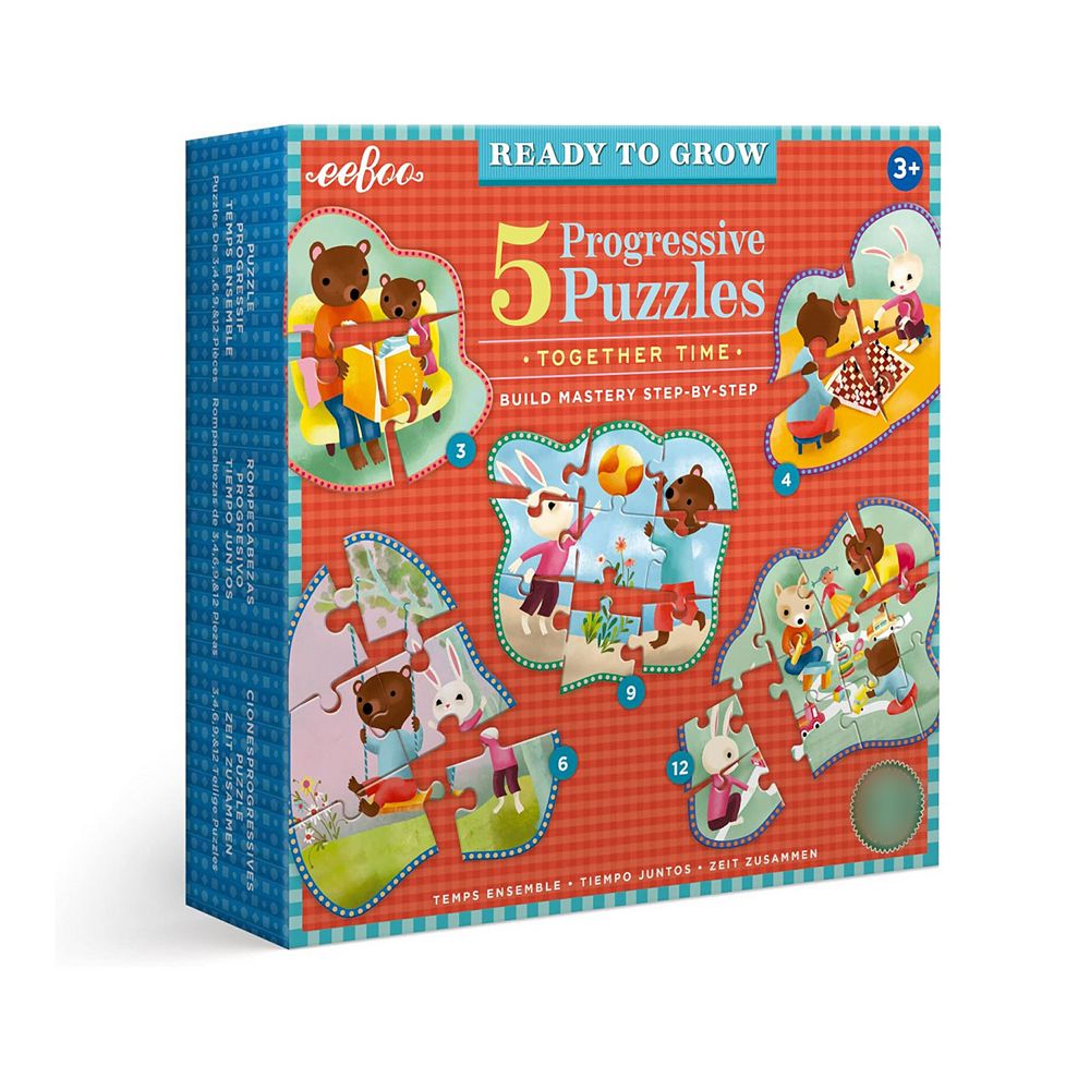 eeboo Ready to Grow Together Time Progressive Jigsaw Puzzles Set of 5