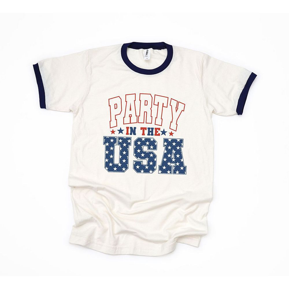 Retro Party In The Usa Stars Ringer Tee