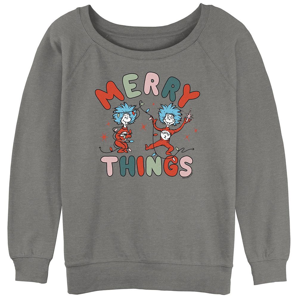 Juniors' Dr. Seuss Thing 1 And Thing 2 Merry Things Graphic Pullover