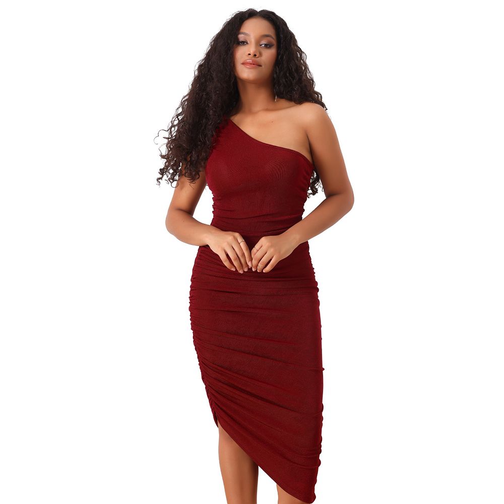 Ruched Bodycon Dress For Women's Sleeveless One Shoulder Irregular Hem ...