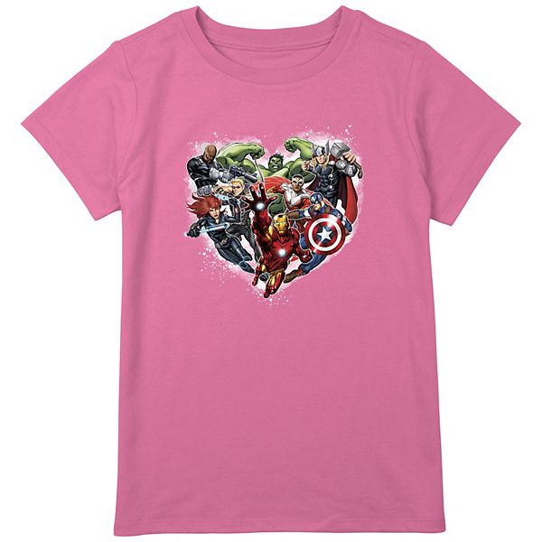 Girls Plus Size Marvel Avengers Heroes Filled Heart Graphic Tee