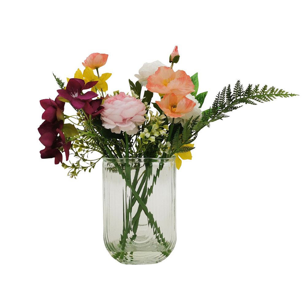 Mixed Artificial Botanicals in Round Glass Vase