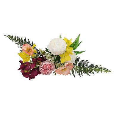 Mixed Artificial Botanicals in Round Glass Vase