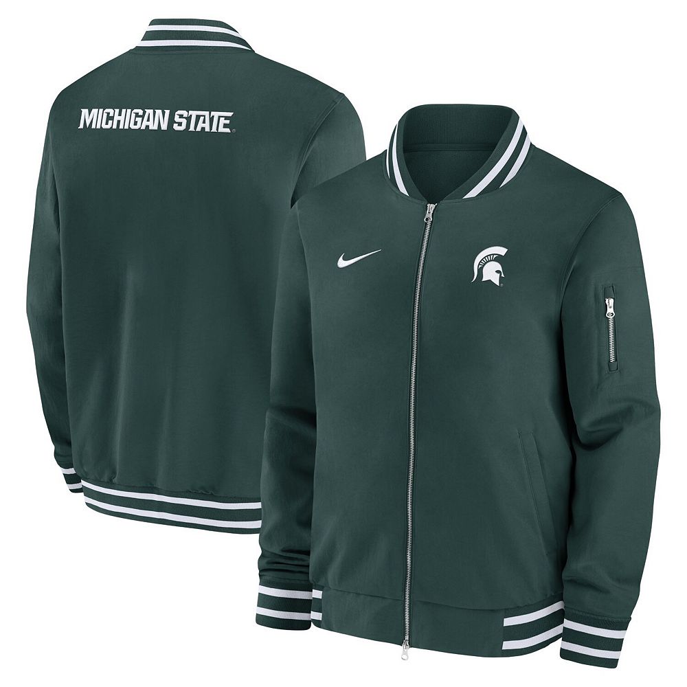 Men's Nike Green Michigan State Spartans 2024 Sideline Full-Zip Bomber ...