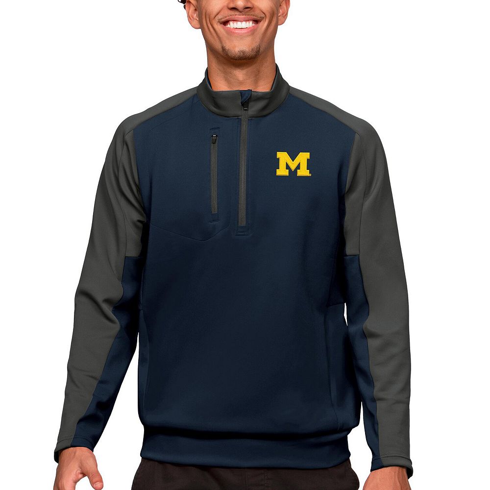 Men's Antigua Navy/Charcoal Michigan Wolverines Team Quarter-Zip Pullover Top