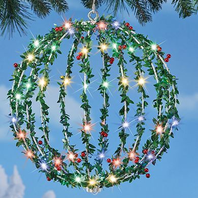 Collections Etc Solar Lighted Metal Outdoor Hanging Sphere With Holiday ...
