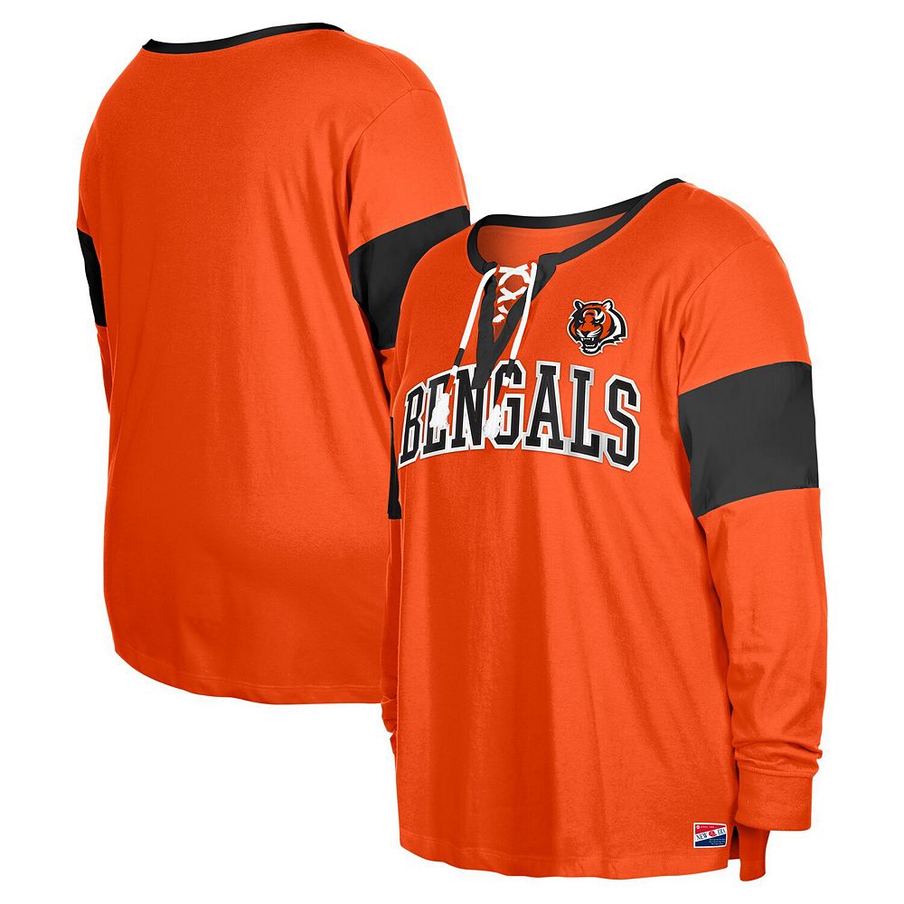 Women's New Era Orange Cincinnati Bengals Plus Size Lace-Up Notch Neck ...
