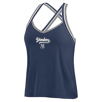 Women's WEAR by Erin Andrews Navy New York Yankees Cross Strap Tank Top
