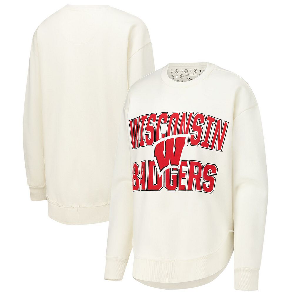 Women's Pressbox Cream Wisconsin Badgers Poncho Fleece Crew Sweatshirt