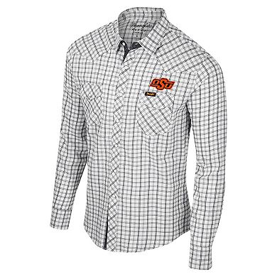 Men's Colosseum x Wrangler White Oklahoma State Cowboys Plaid Window Pane Long Sleeve Full-Snap ...