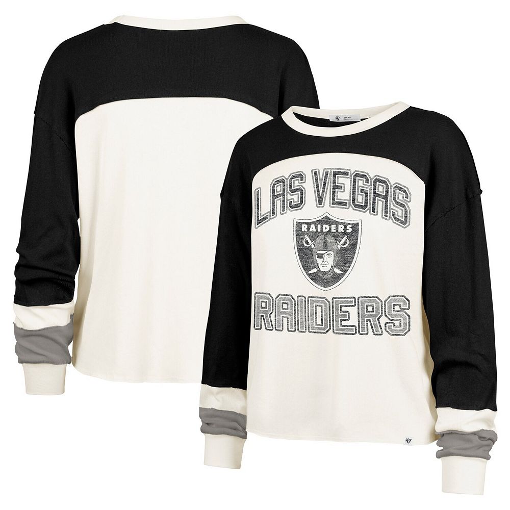 Women's '47 Cream Las Vegas Raiders Double Header Curve Raglan Long ...