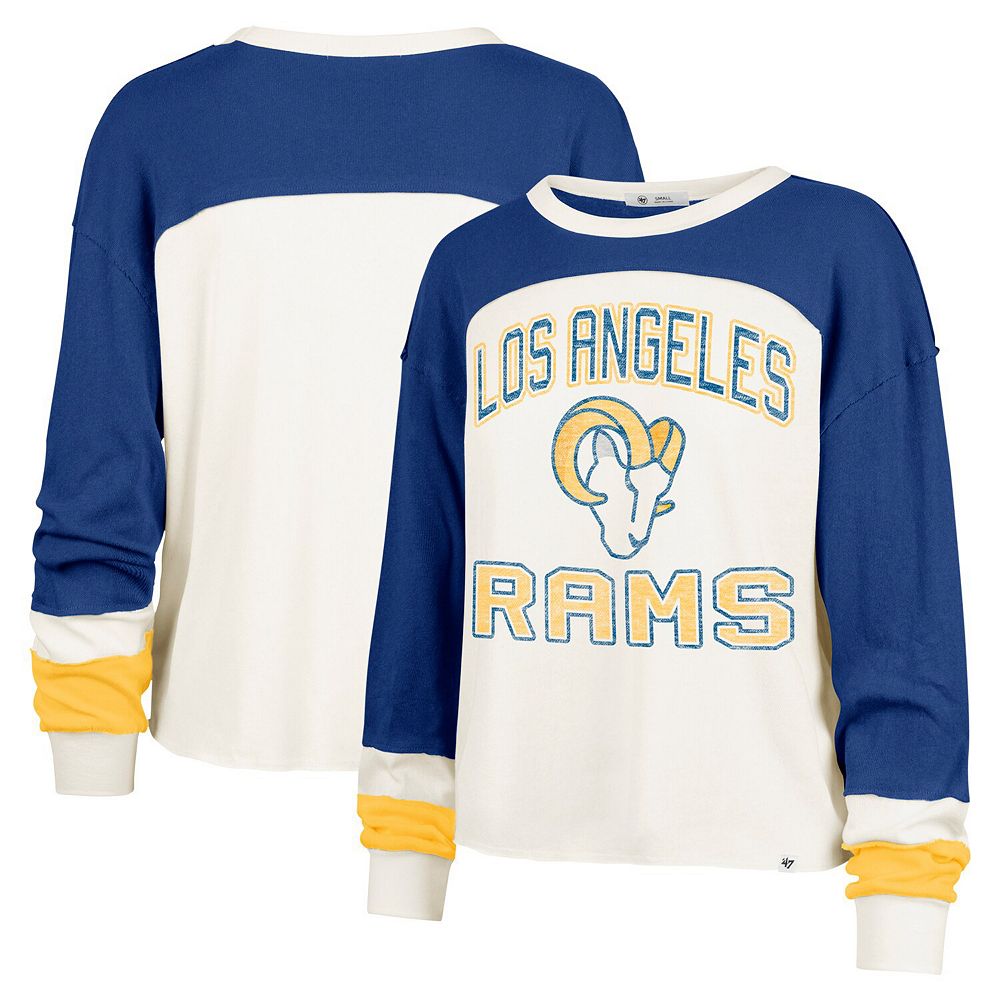 Women's '47 Cream Los Angeles Rams Double Header Curve Raglan Long ...