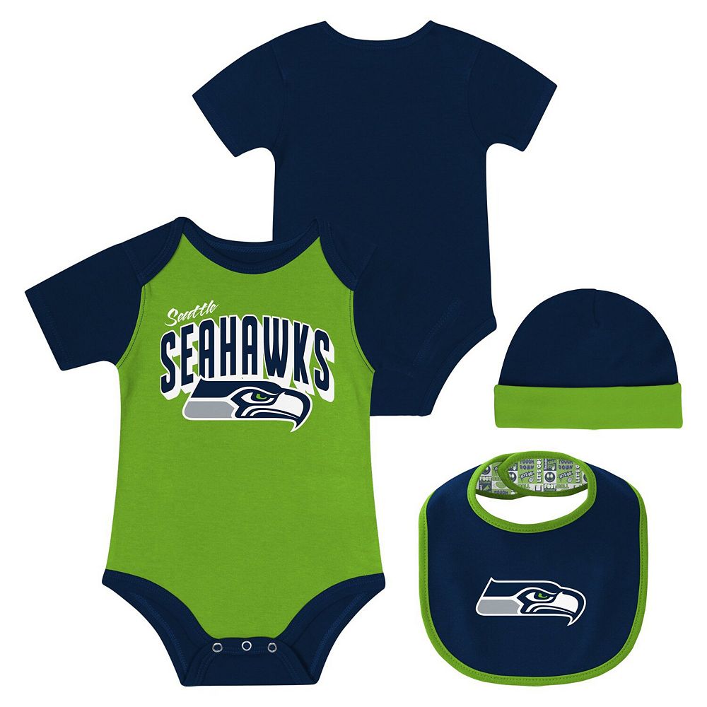 "Newborn & Infant Seattle Seahawks Dynamic Duo Bodysuit, Bib & Knit Hat ...