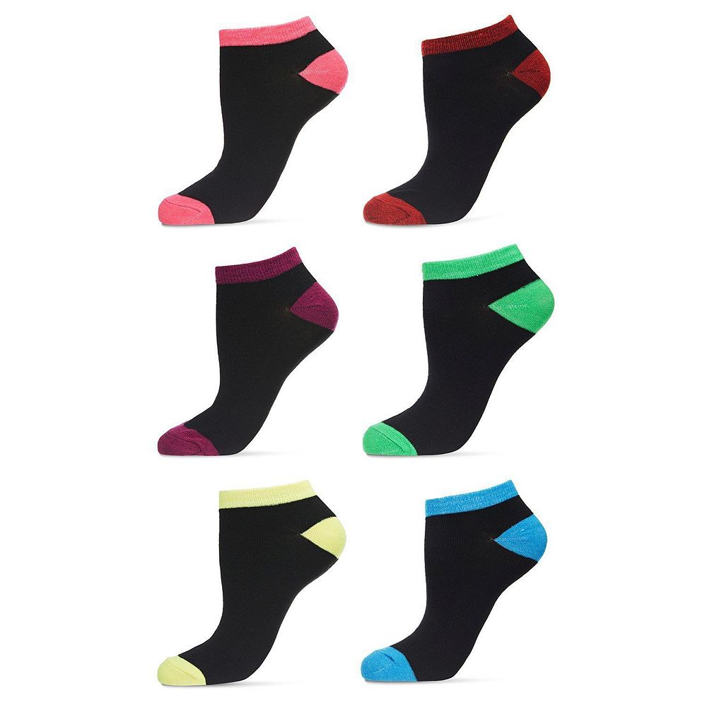 Women's 6 Pair Pack Neon Tipped Low Cut Socks