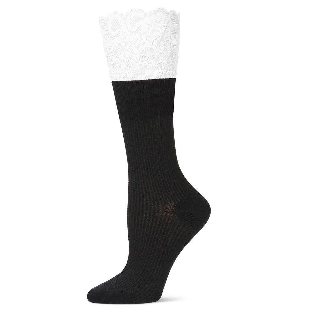Women's Delicate Lace Slant Ribbed Crew Socks