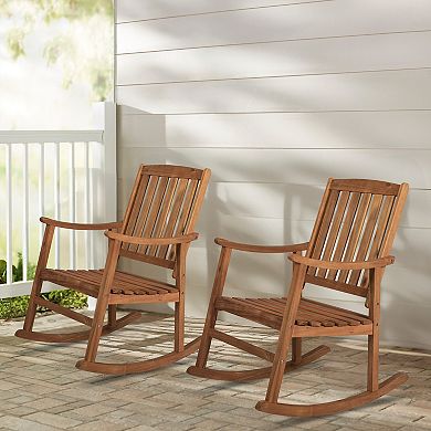 Perry Classic Slat Back Acacia Wood Patio Outdoor Rocking Chair (set Of 2)
