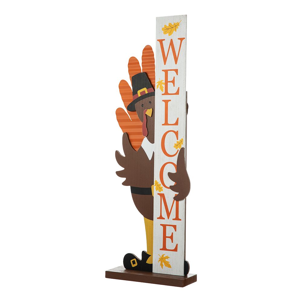 Glitzhome 36" H Thanksgiving Wooden Turkey Porch Decor, Welcome Turkey ...
