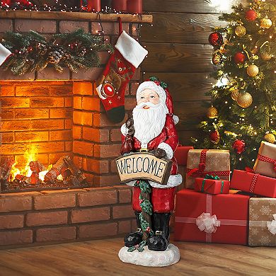 Glitzhome 28''h Mgo Christmas Winter Santa Welcome Sign Porch Decor
