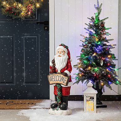 Glitzhome 28''h Mgo Christmas Winter Santa Welcome Sign Porch Decor