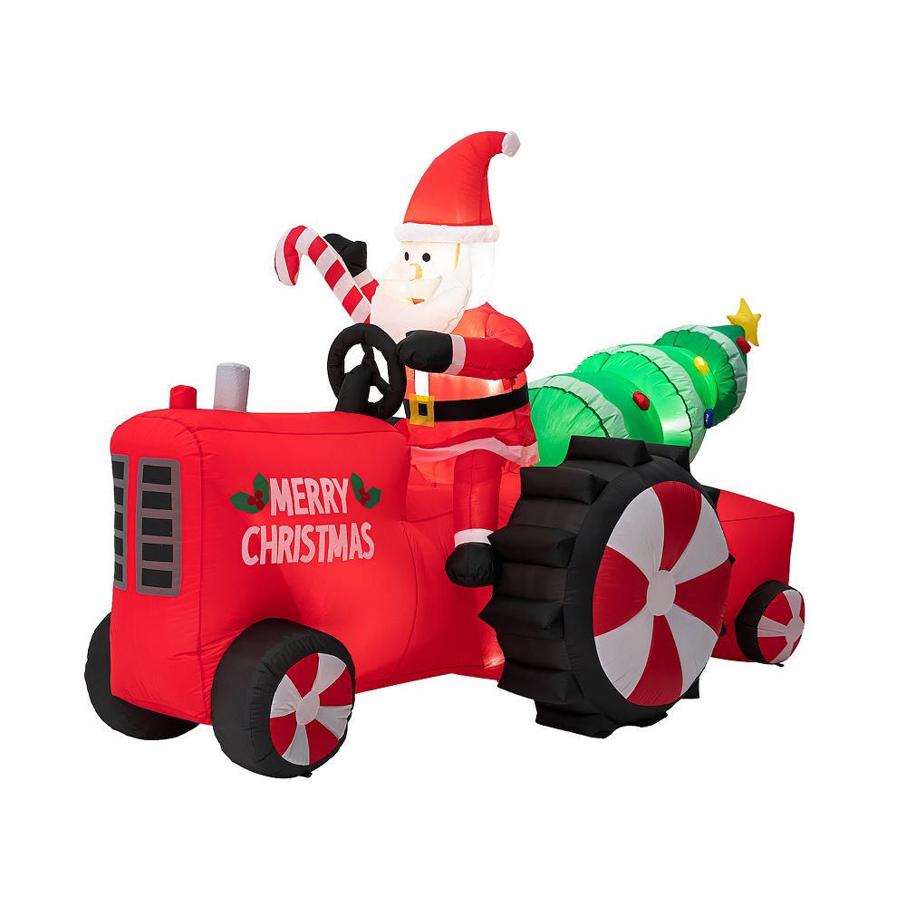 Glitzhome 11ft Lighted Inflatable Santa on Tractor Décor, Christmas ...