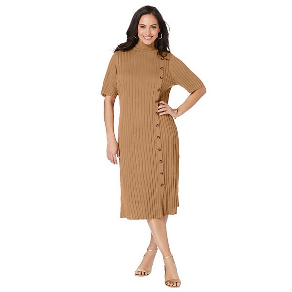 Jessica London Women's Plus Size Button Front Sweater Dress