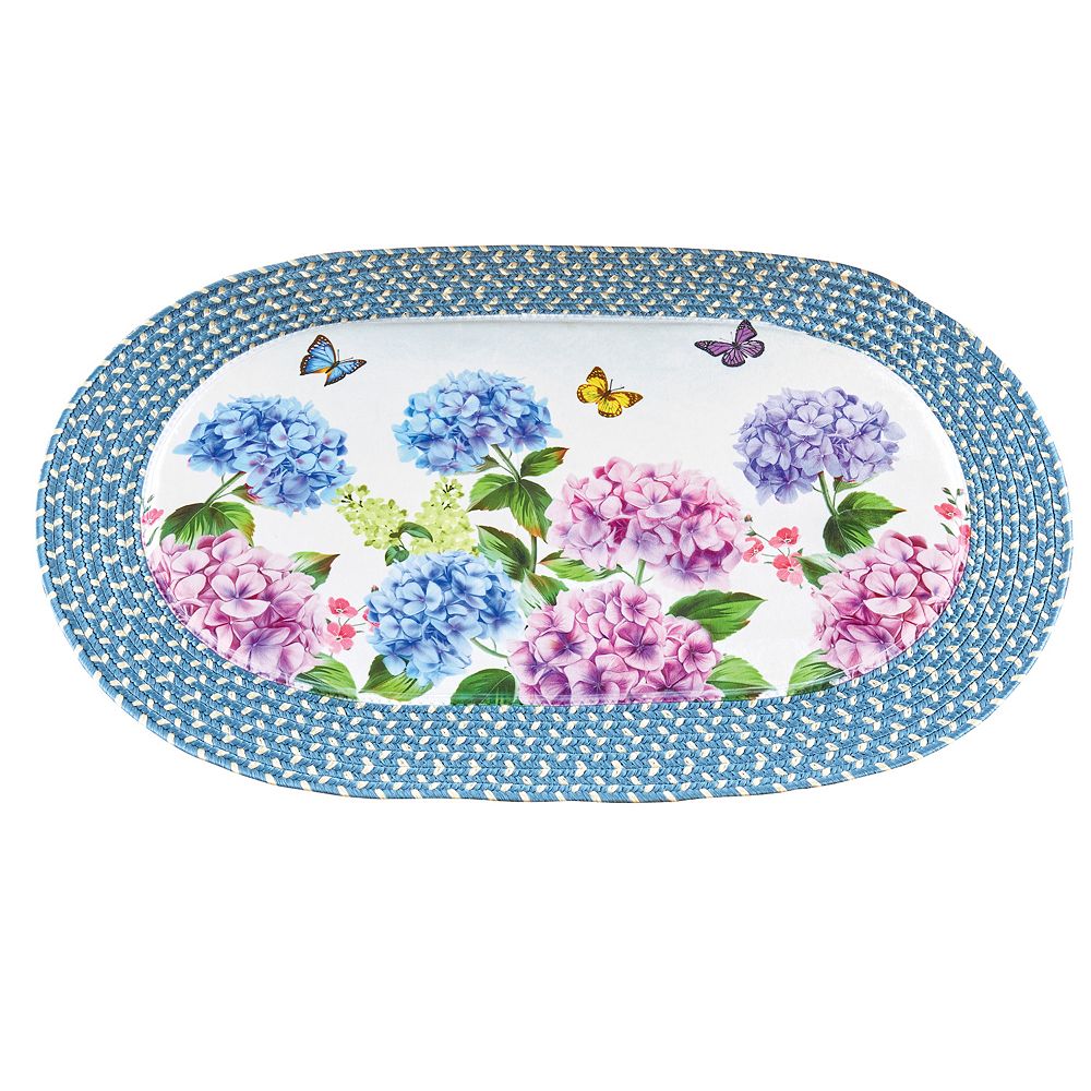 Collections Etc Colorful Hydrangeas and Butterflies Braided Accent Rug ...