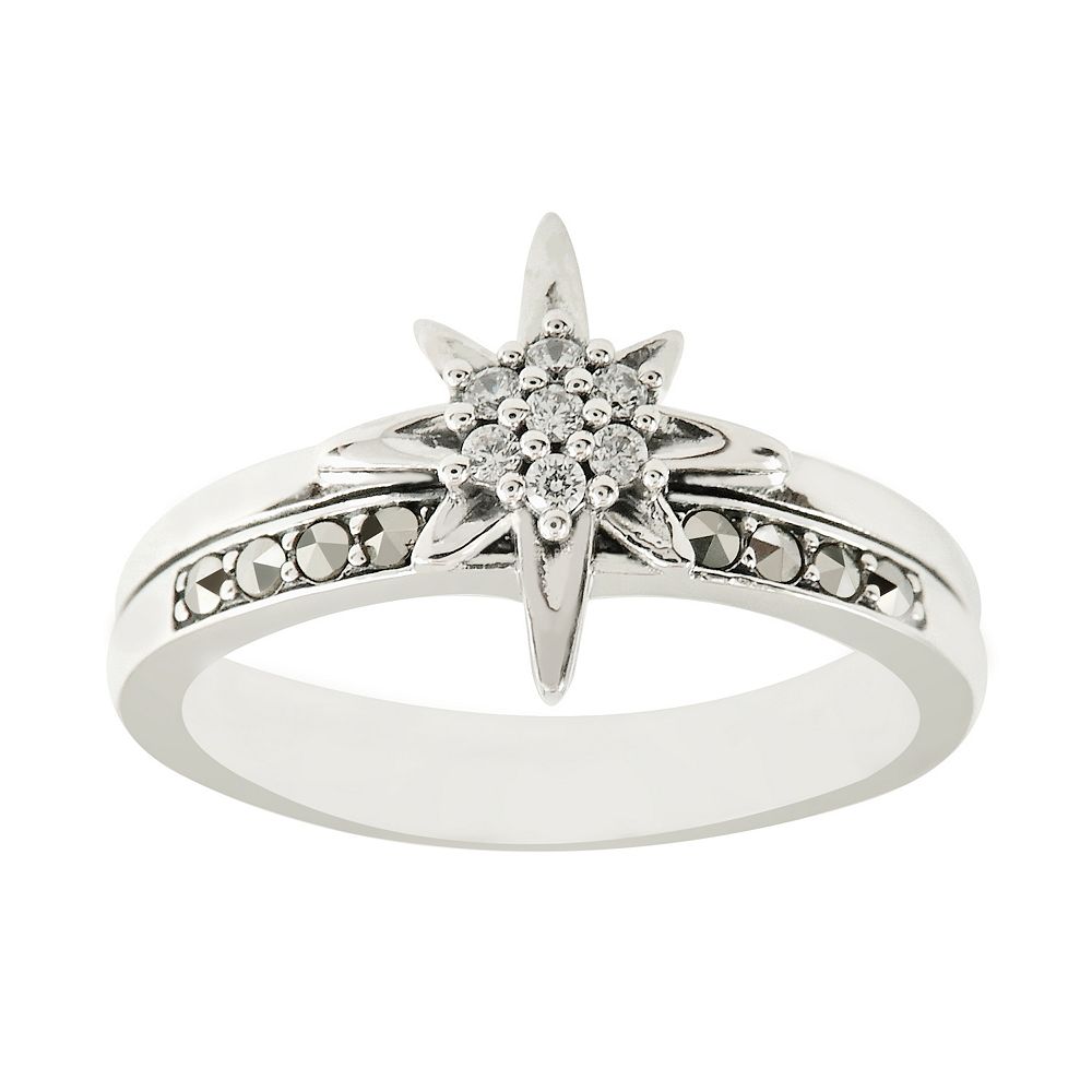 Lavish by TJM Sterling Silver Marcasite & Cubic Zirconia Cluster Star Ring