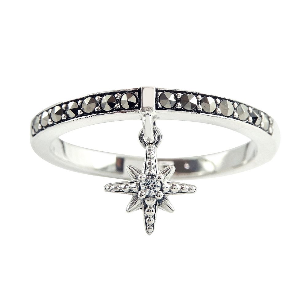 Lavish by TJM Sterling Silver Marcasite & Cubic Zirconia Dangle Star Ring