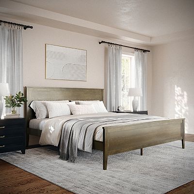 Martha Stewart Corbin Solid Wood Platform Bed with Wooden Headboard and Footboard No Box Spring Needed Dark Brown King