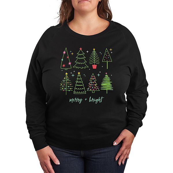 Plus Size Christmas Trees French Terry Long Sleeve Tee