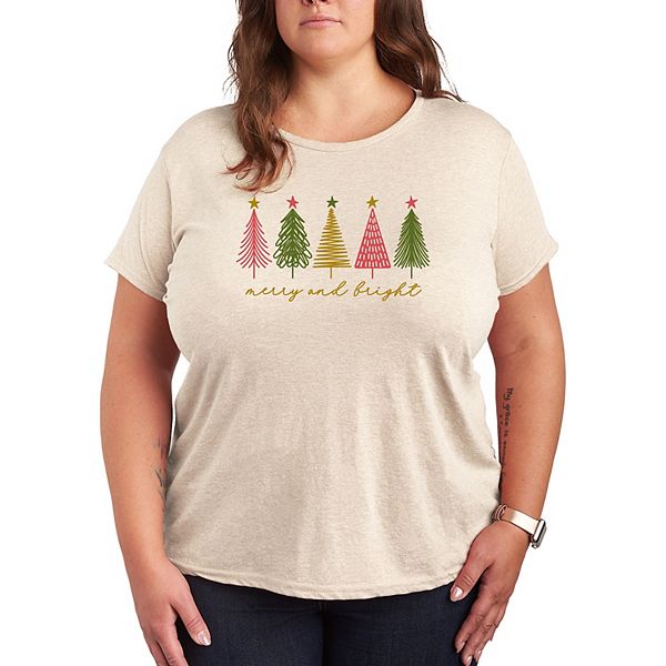 Plus Size Merry & Bright Christmas Trees Graphic Tee