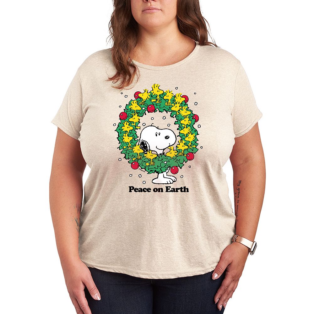 Plus Size Peanuts Snoopy Peace On Earth Graphic Tee