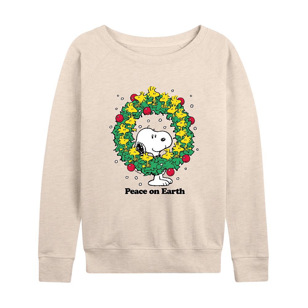 Women's Peanuts Peace On Earth French Terry Long Sleeve Tee