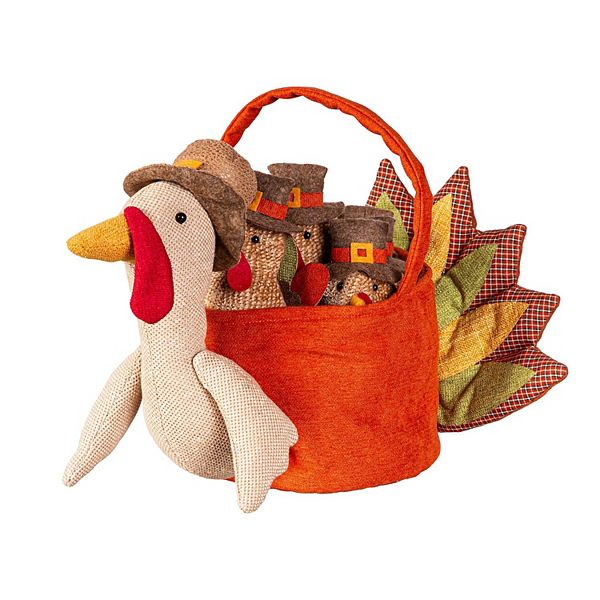 Evergreen Enterprises Fabric Turkey Bucket with Fabric Turkeys Set