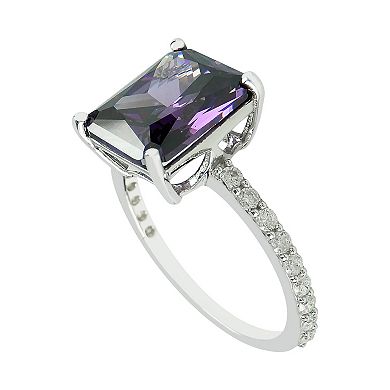 SIRI USA by TJM Sterling Silver Purple Cubic Zirconia Square Statement Ring