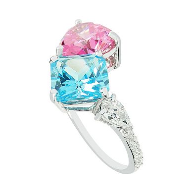 SIRI USA by TJM Sterling Silver Blue & Pink Cubic Zirconia Ring