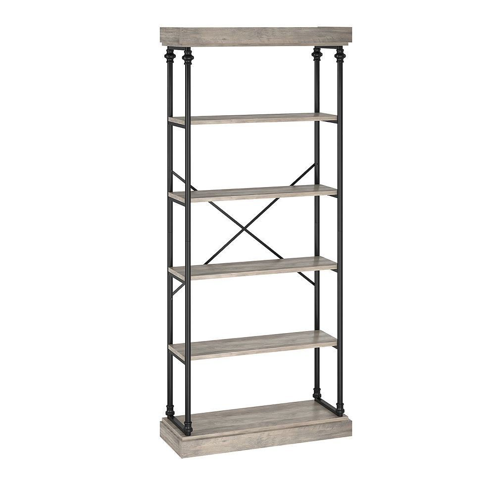 Industrial Bookshelf Wood Bookcase 6 Tier Storage
