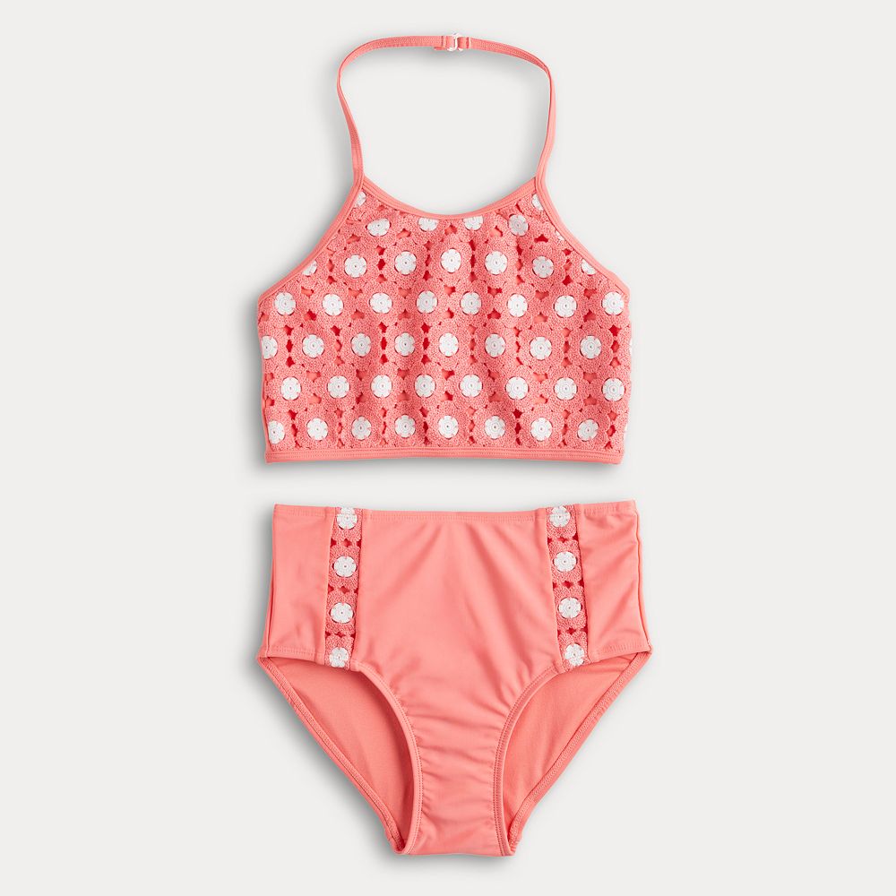 Girls 7-16 Limited Too Crochet Halter Tankini Set